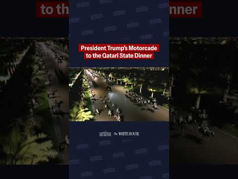 President Trump motorcade is escorted into Lusail Palace for the Qatari ...